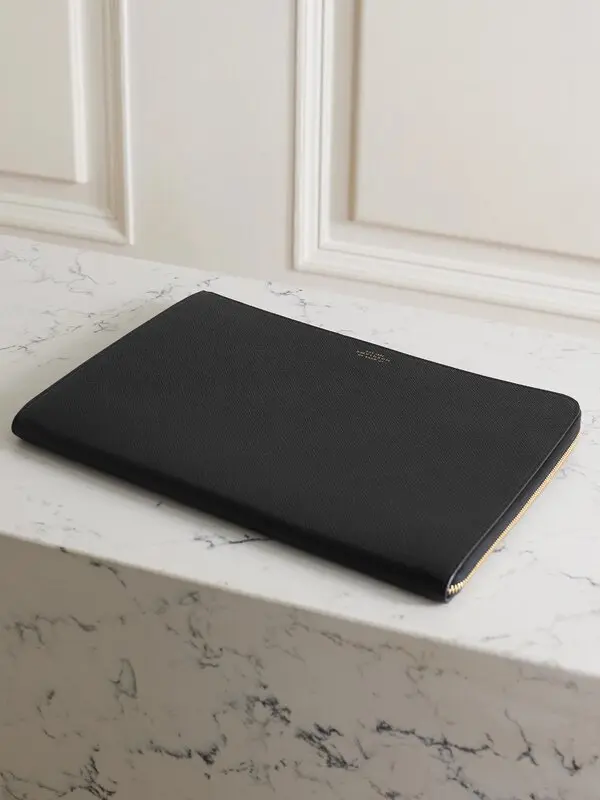 Smythson Small Panama Textured-leather Laptop Case - Black