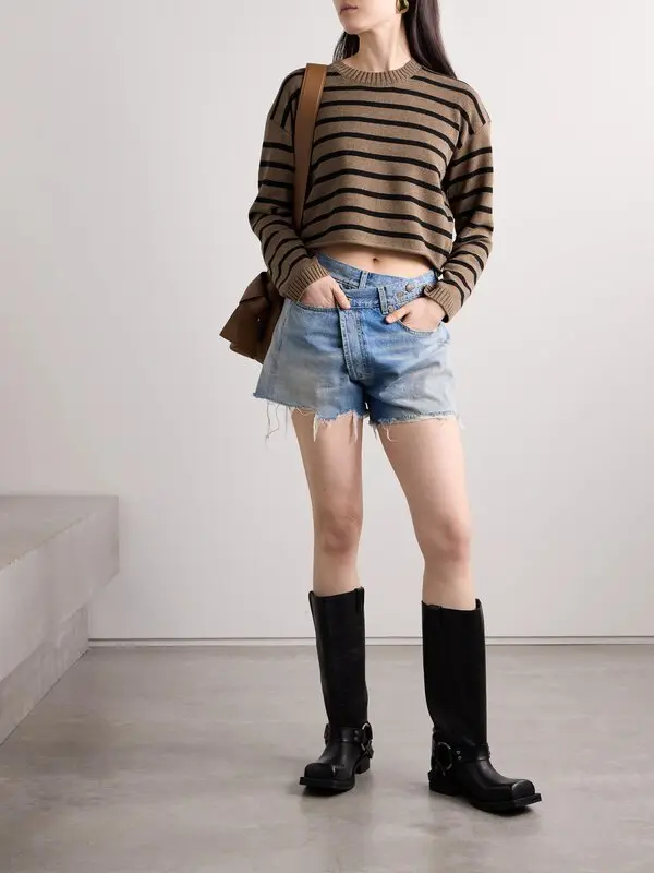 Denimist Cropped Striped Cotton-blend Sweater