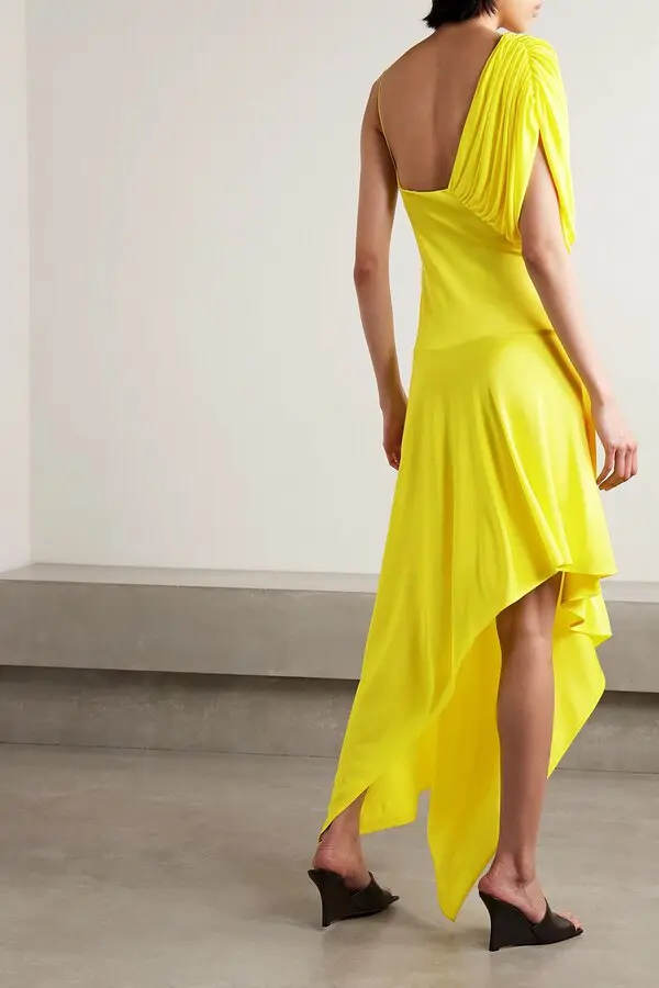 Stella Mccartney Asymmetric Draped Jersey Dress In Yellow - 75% Off |  Editorialist