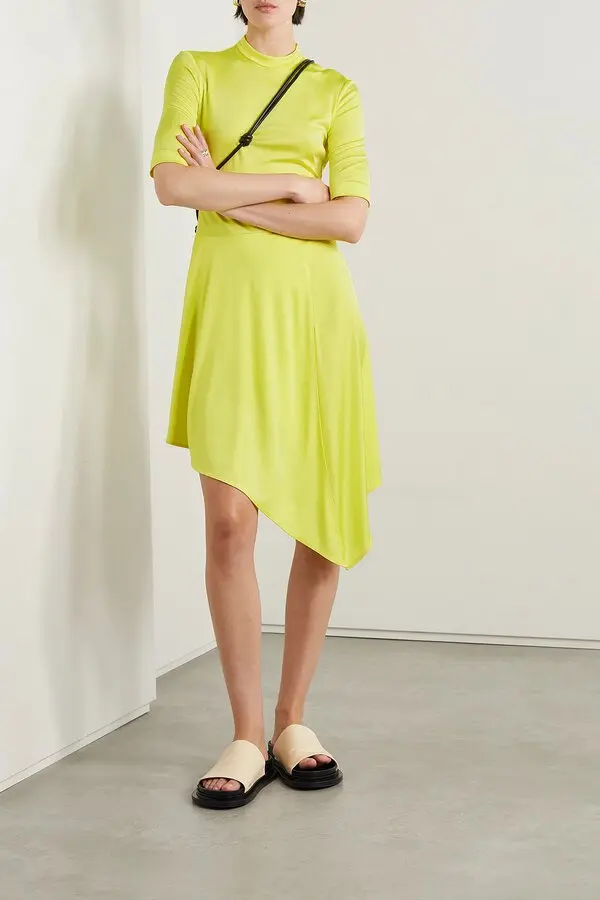 asymmetric draped mini dress in yellow Romina One Shoulder Dress | Butter Yellow Linen Dress