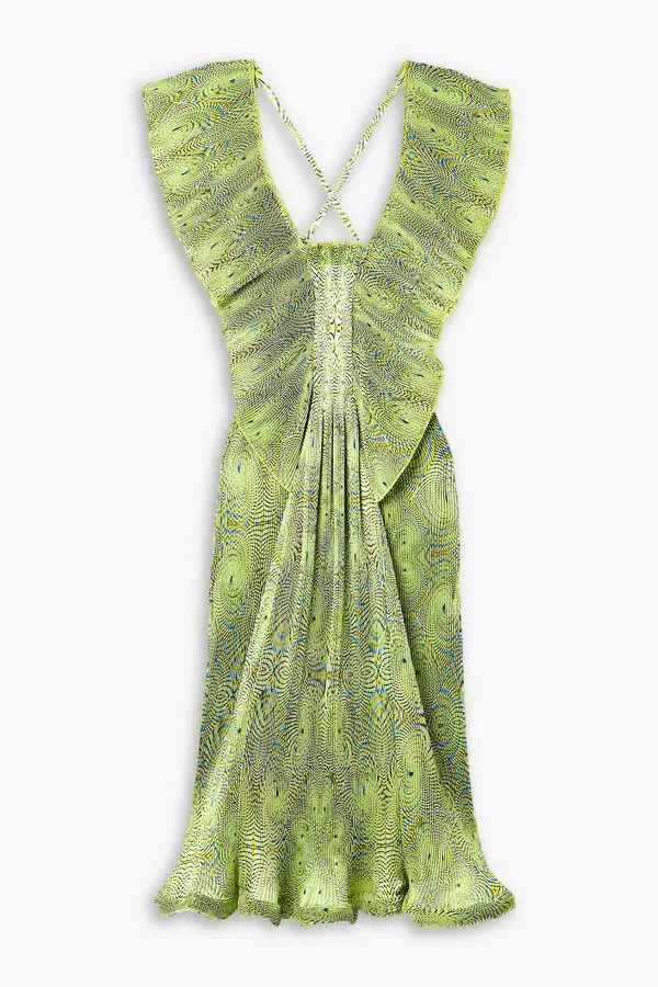 Stella Mccartney Ruffled Printed Pliss-Satin Midi Dress In Lime Green -  85% Off | Editorialist