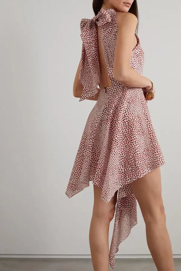 Stella Mccartney Asymmetric Cutout Printed Halterneck Mini Dress - Red -  80% Off | Editorialist
