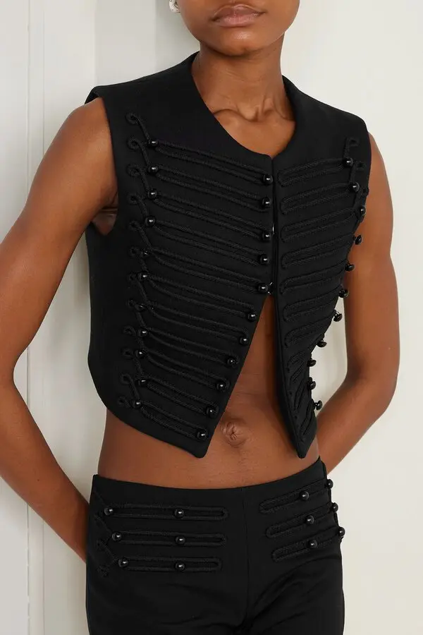 Stella Mccartney Cropped Embroidered Buttonembellished Wool Vest