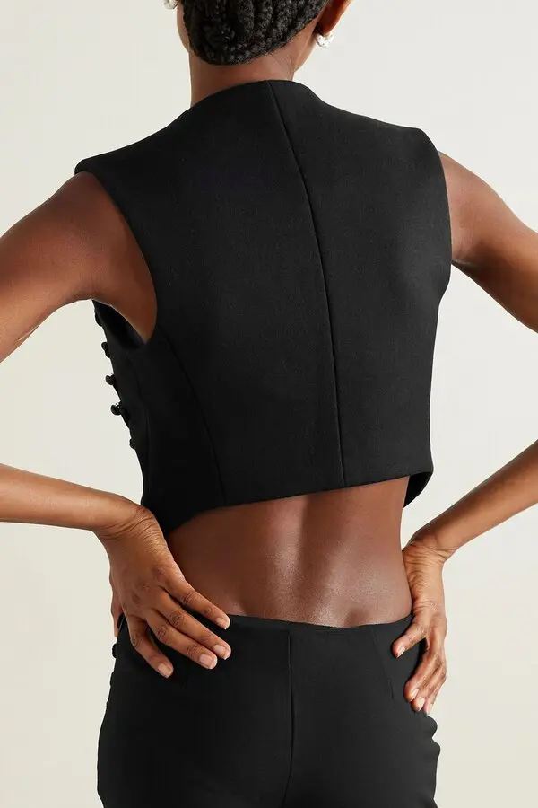 Stella Mccartney Cropped Embroidered Buttonembellished Wool Vest