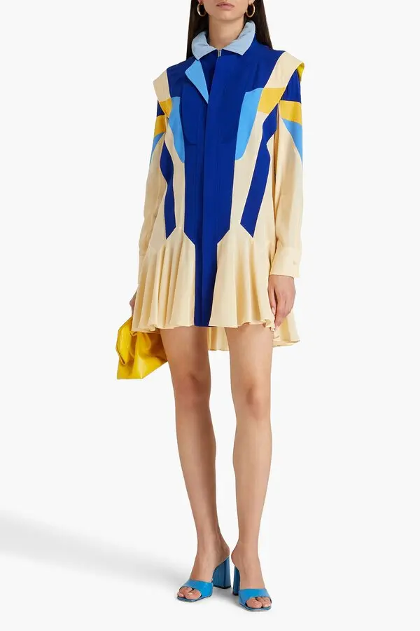 Stella Mccartney Monica Colorblock Silk Crepe De Chine Mini Dress