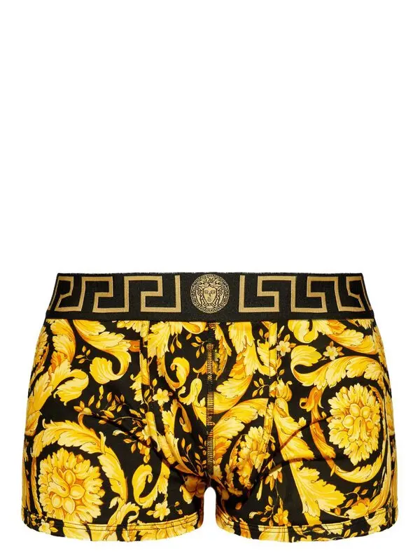 Versace Barocco Print Greca-border Boxers - Yellow