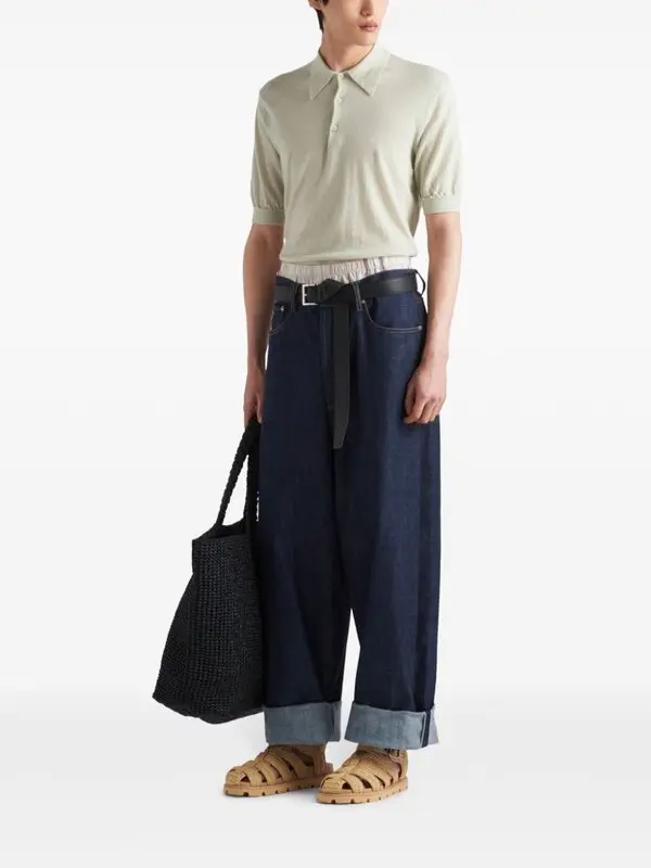 Prada Triangle-Logo Wide-Leg Jeans - Blue | Editorialist