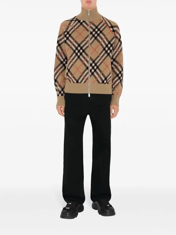 Burberry Check Wool Mohair Blend Zip-up Jacket - Neutrals