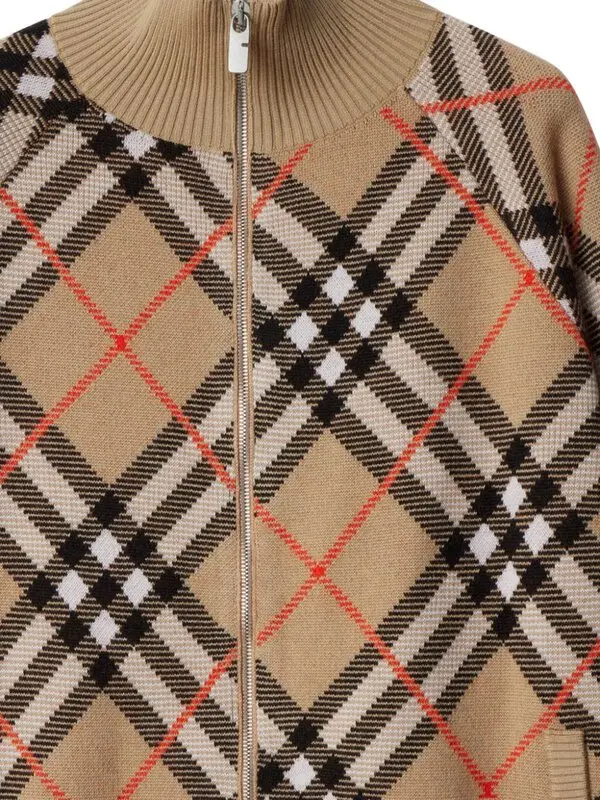 Burberry Check Wool Mohair Blend Zip-up Jacket - Neutrals