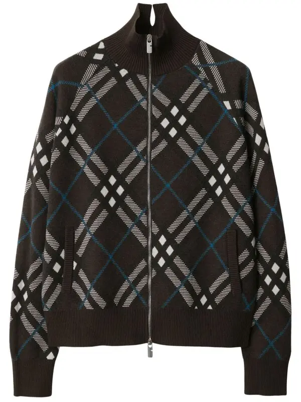 Burberry Check Zip-up Cardigan - Brown