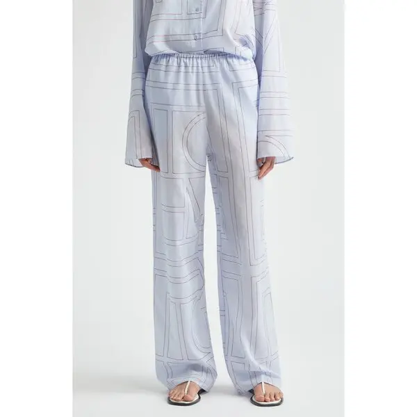 TOTEME Monogram Embroidered Pull-on Pants - Sky