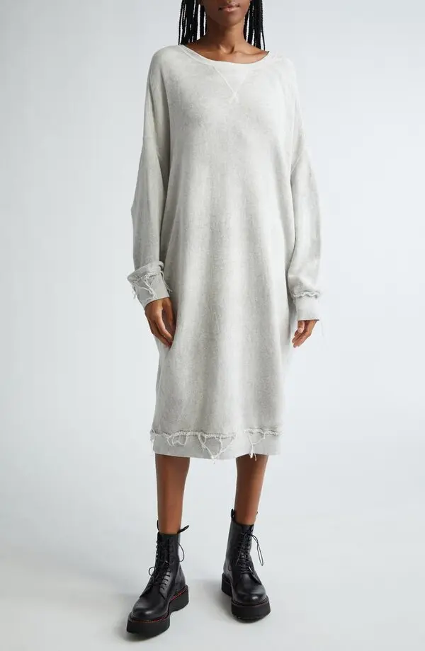 R13 Grunge Long Sleeve Cotton Terry Sweatshirt Dress In Heather Grey - 55%  Off | Editorialist
