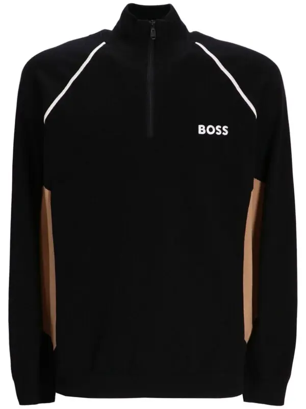 BOSS Logo Embroidered Colour-block Sweater - Black