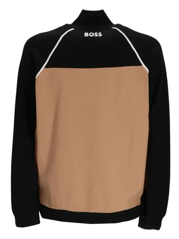 BOSS Logo Embroidered Colour-block Sweater - Black