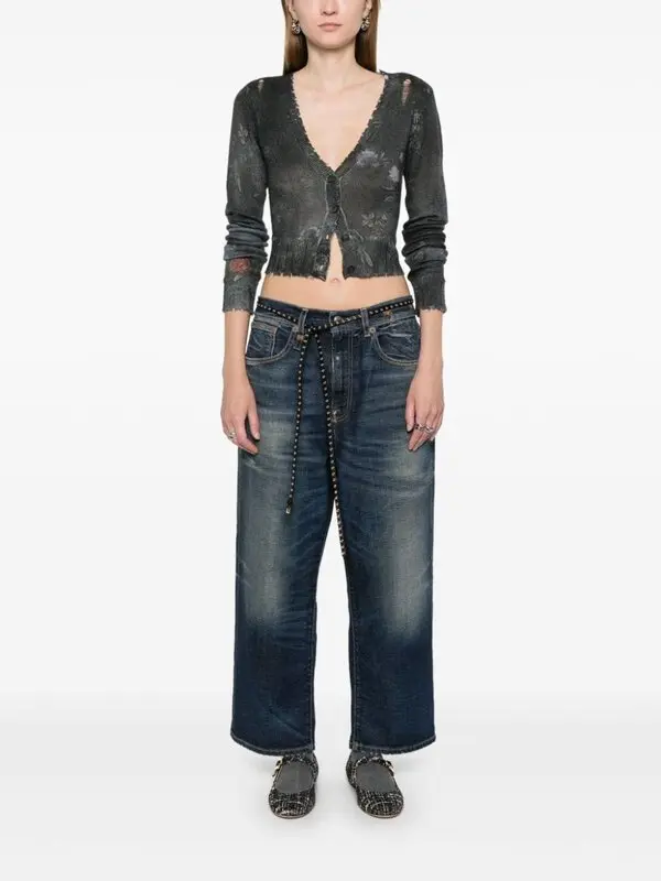 R13 Whiskered Boyfriend Jeans - Blue