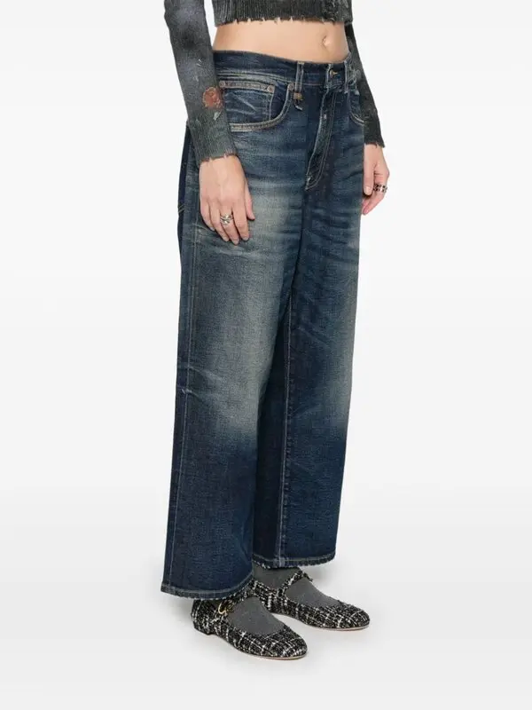 R13 Whiskered Boyfriend Jeans - Blue