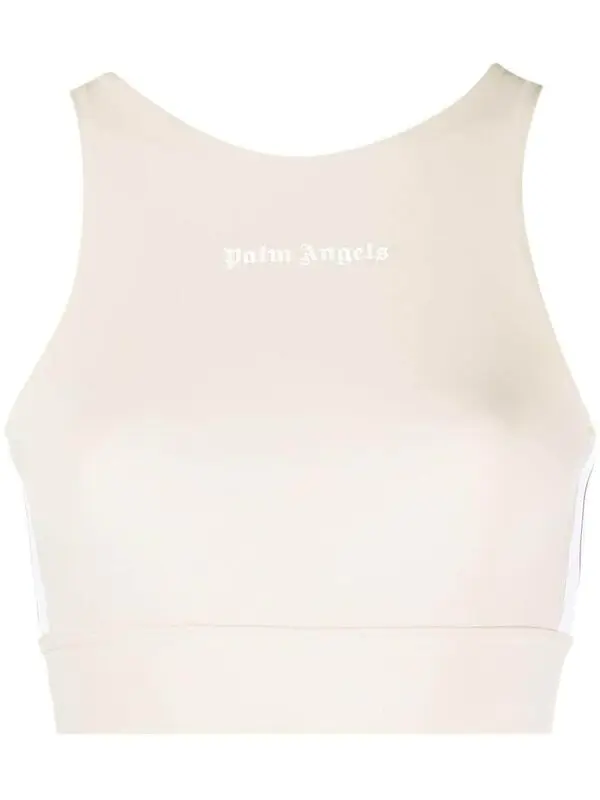 Palm Angels Logo-print Cropped Tank Top - Neutrals