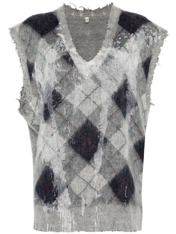 R13 Argyle-knit Vest - Grey