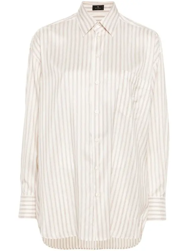 Etro Pegaso-embroidered Striped Shirt - White