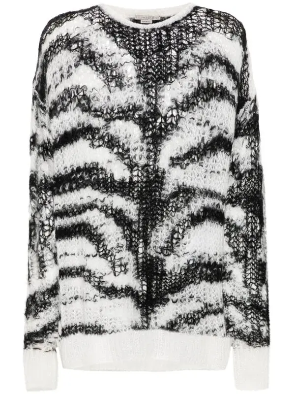 Stella McCartney Tiger-pattern Open-knit Jumper - Black