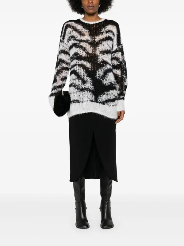 Stella McCartney Tiger-pattern Open-knit Jumper - Black