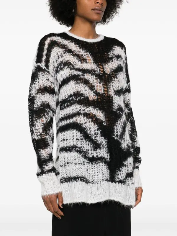 Stella McCartney Tiger-pattern Open-knit Jumper - Black