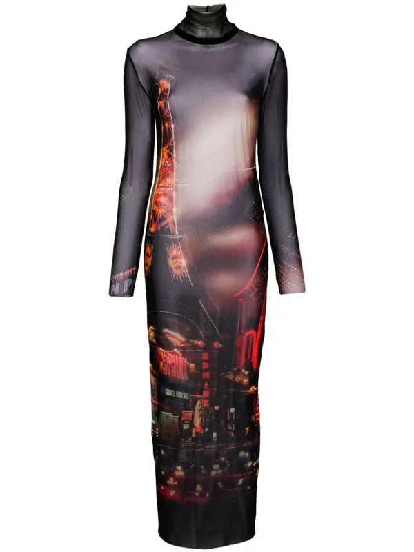 JEAN PAUL GAULTIER Pigalle-print Tulle Maxi Dress - Black