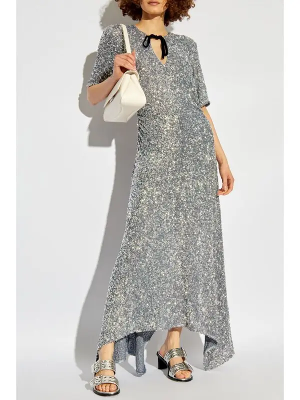 ganni silver sequin dress Ganni Dress With Sequins - Silver - Women|F9053018