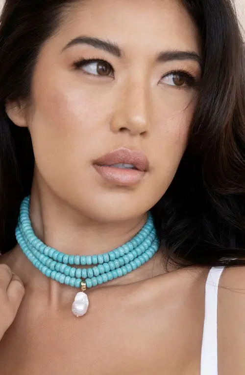 Ettika Triple Strand & Pearl Pendant Necklace