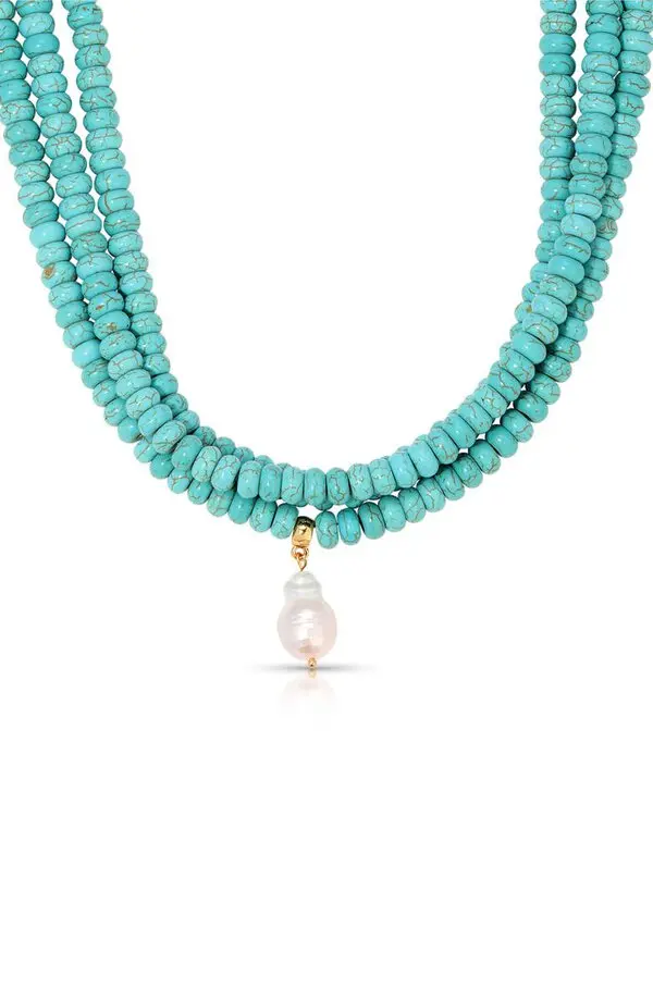 Ettika Triple Strand & Pearl Pendant Necklace