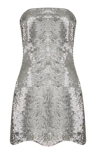 slim fit dress slacks Bandeau Embellished Flared Dress in Grey