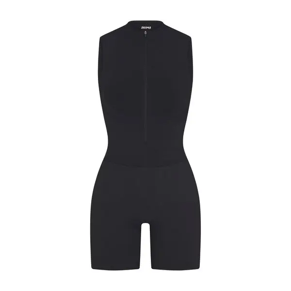 Skims Contour Nylon Zip Front Onesie - Onyx | Editorialist