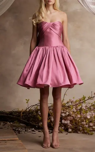 Pamella Roland Cape-Back Mikado Cocktail Mini Dress - Pink | Editorialist