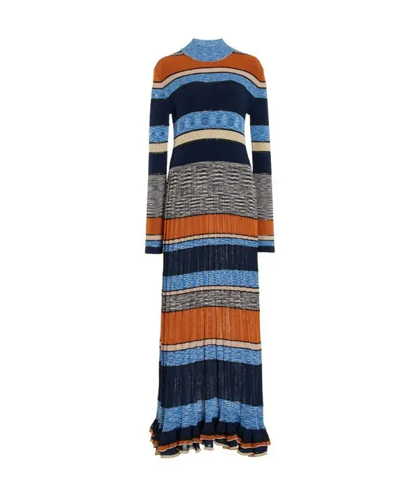 Ulla Johnson Evangeline Pleated Striped Knit Midi Dress