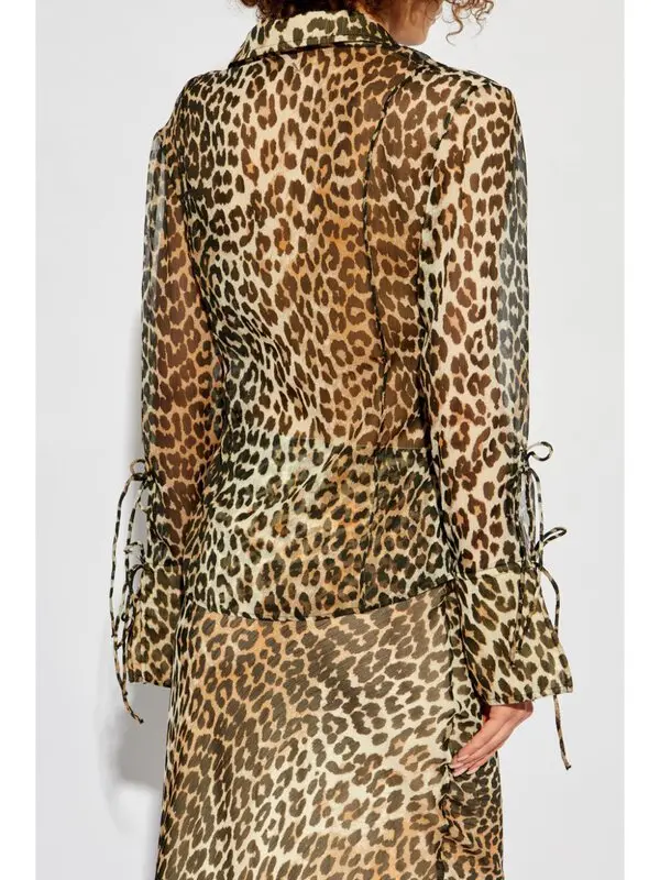 GANNI Animal-print Long-sleeve Blouse