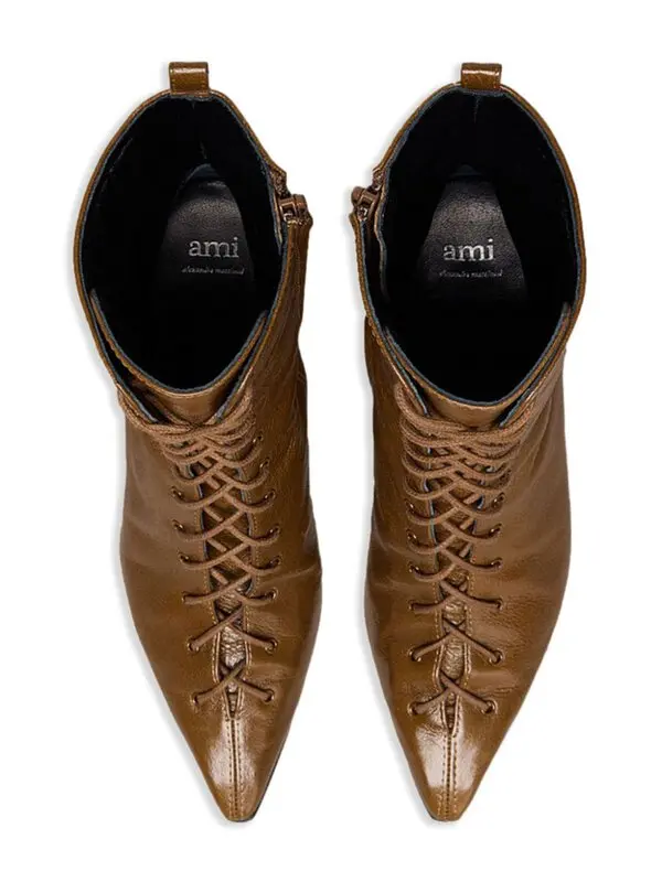 AMI Paris 90mm Pointed-toe Lace-up Boots