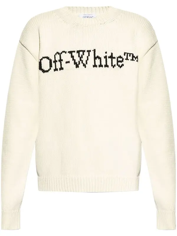 Off-White Logo-Intarsia Cotton-Knit Jumper In Neutrals 65% Off
