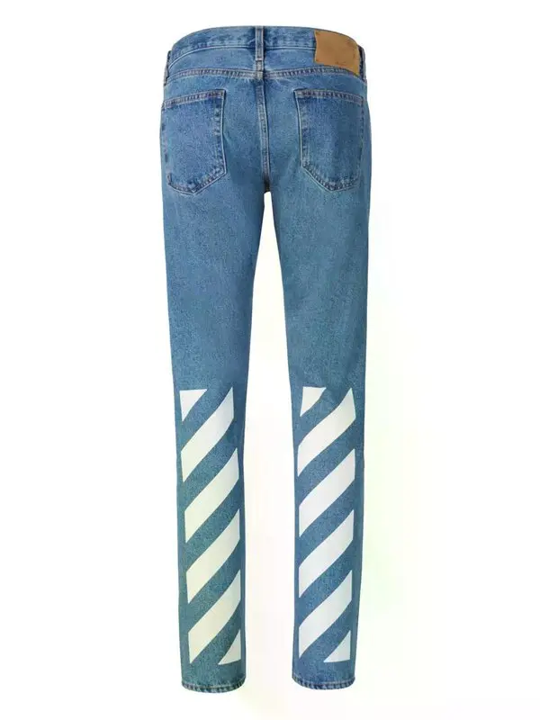 Off-White Diag-stripe Print Slim Fit Jeans - Blue