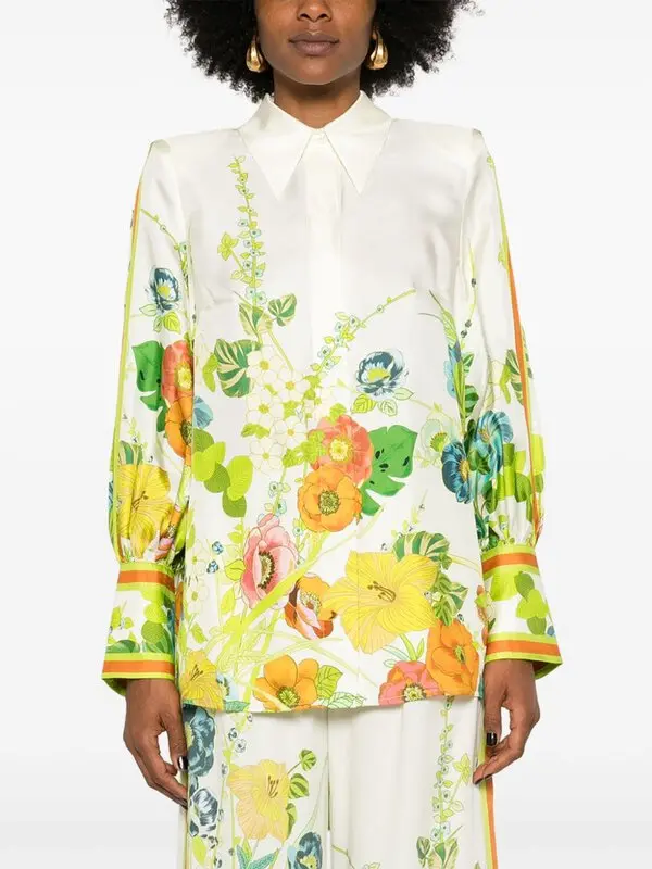 ALEMAIS Constance Floral Silk Shirt - Neutrals