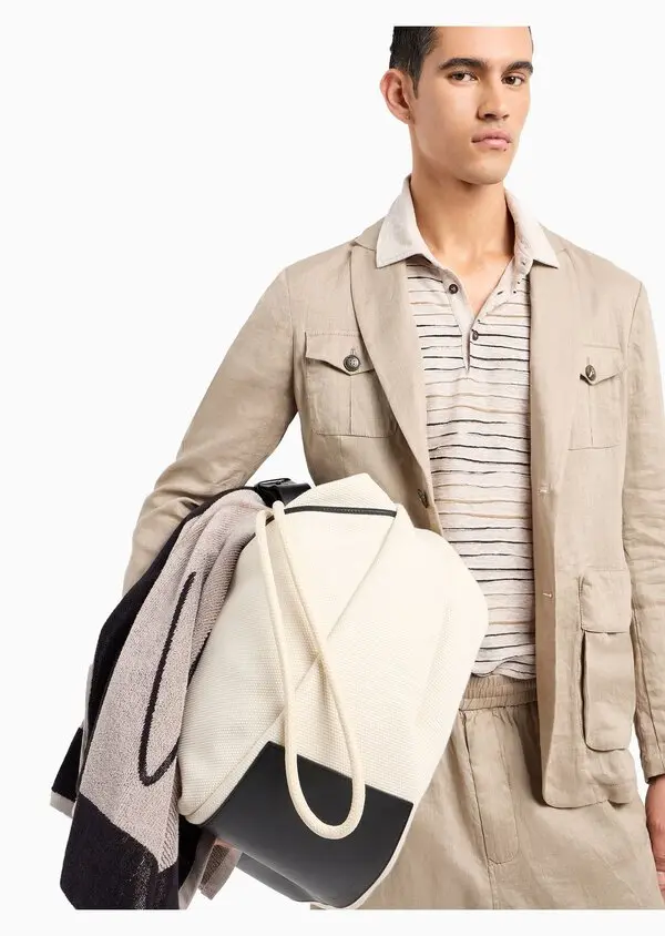Giorgio Armani Single-breasted, Linen Canvas Safari Jacket