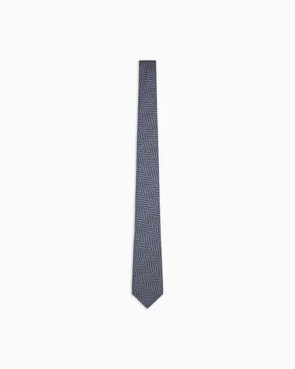 Giorgio Armani Chevron Print Silk Neck Tie - Grey