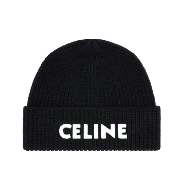 Celine Embroidered Knit Wool Beanie - Black