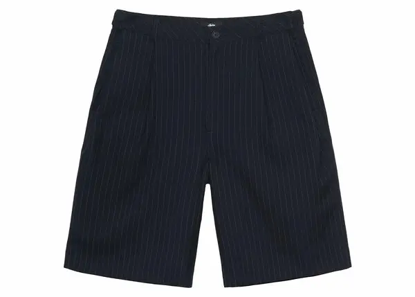 StüSsy Volume Pleated Stripe Short - Black | Editorialist