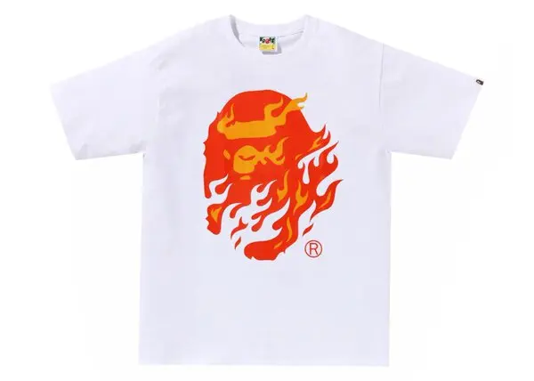 A BATHING APE Flame Ape Head Tee Shirt - White/red