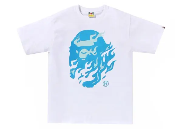 A BATHING APE Flame Ape Head Tee Shirt - White/blue