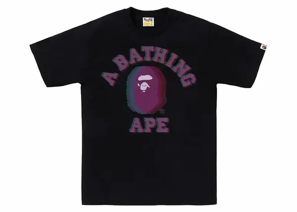 A BATHING APE Glitch Art College Tee Shirt - Black
