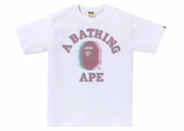 A BATHING APE Glitch Art College Tee Shirt - White
