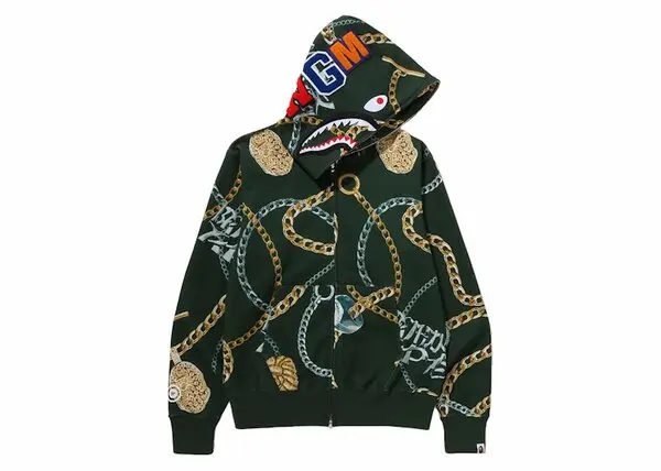 A BATHING APE Jewels Shark Full Zip Hoodie - Green