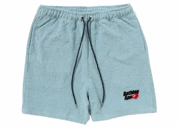 A BATHING APE Line Camo Terry Towel Shorts - Sax