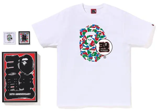 A BATHING APE Store Qingdao 30th Anniversary Ape Head Tee Shirt Set - White